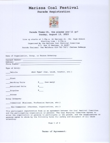 Village of Marissa - 2023 Coal Festival Parade Permits
